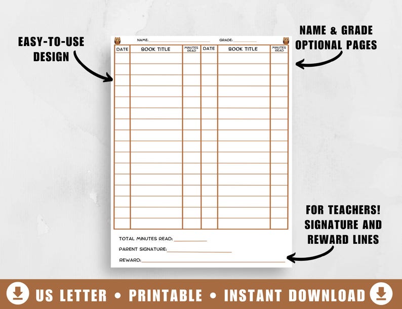 Owl Reading Log for Teachers and Homeschool - Etsy