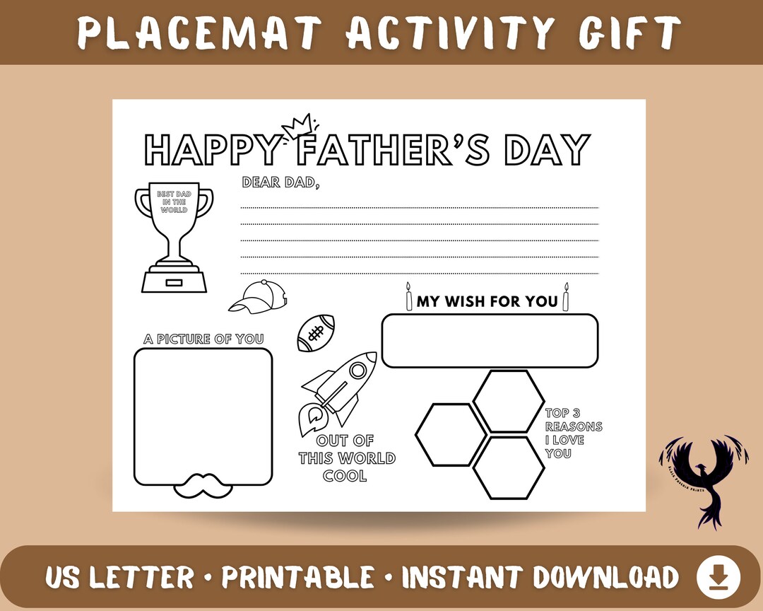 Father's Day Activity Placemat: Printable Coloring Gift (PDF Download ...
