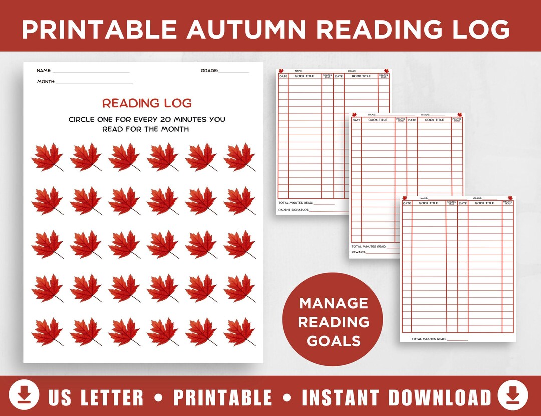 Red Autumn Leaf Reading Log for Teachers and Homeschool - Etsy