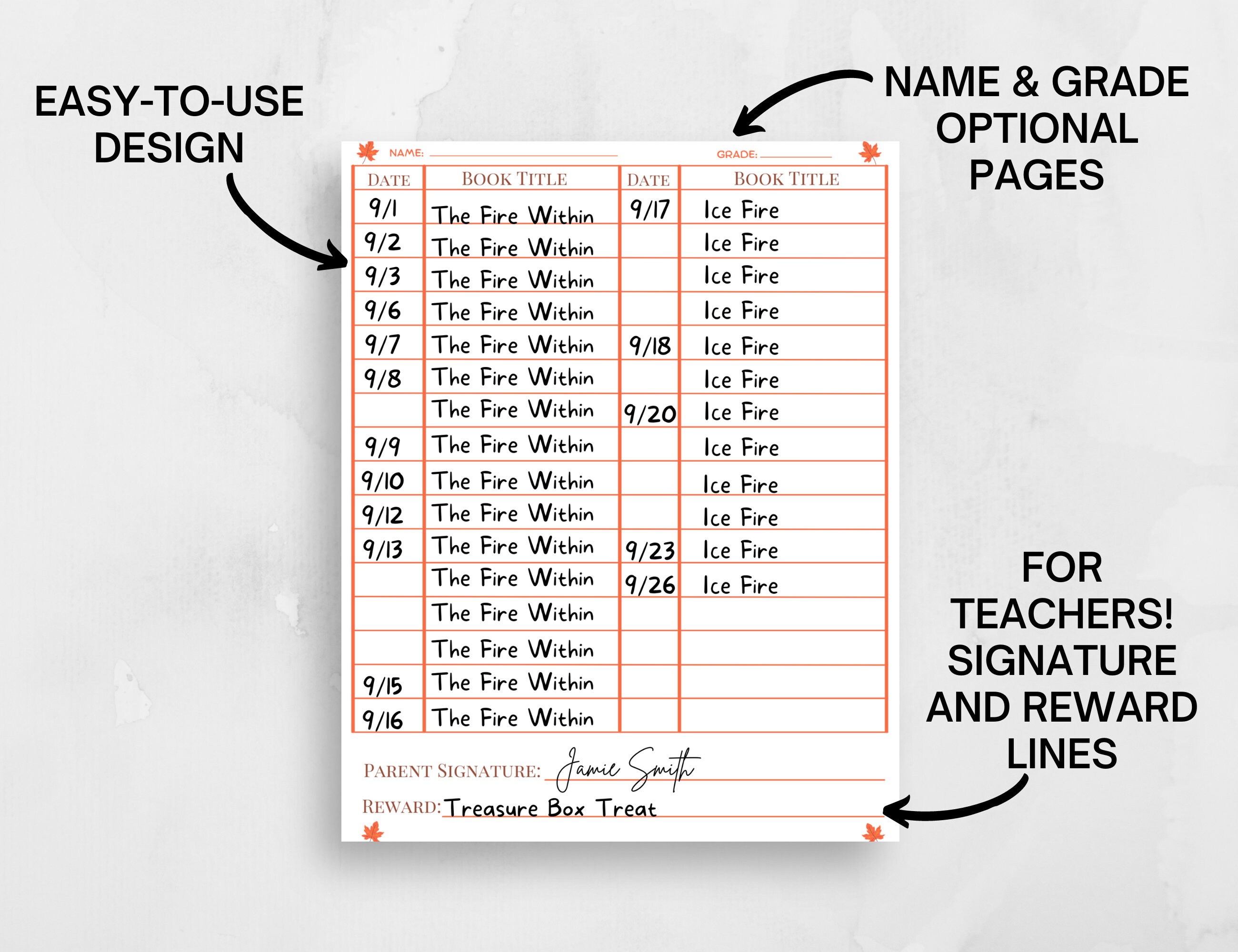 September Reading Log for Teachers and Homeschool - Etsy