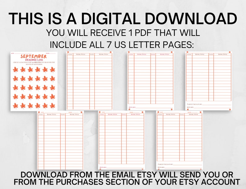 September Reading Log for Teachers and Homeschool - Etsy
