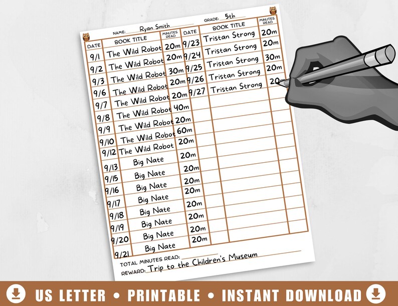 Owl Reading Log for Teachers and Homeschool - Etsy