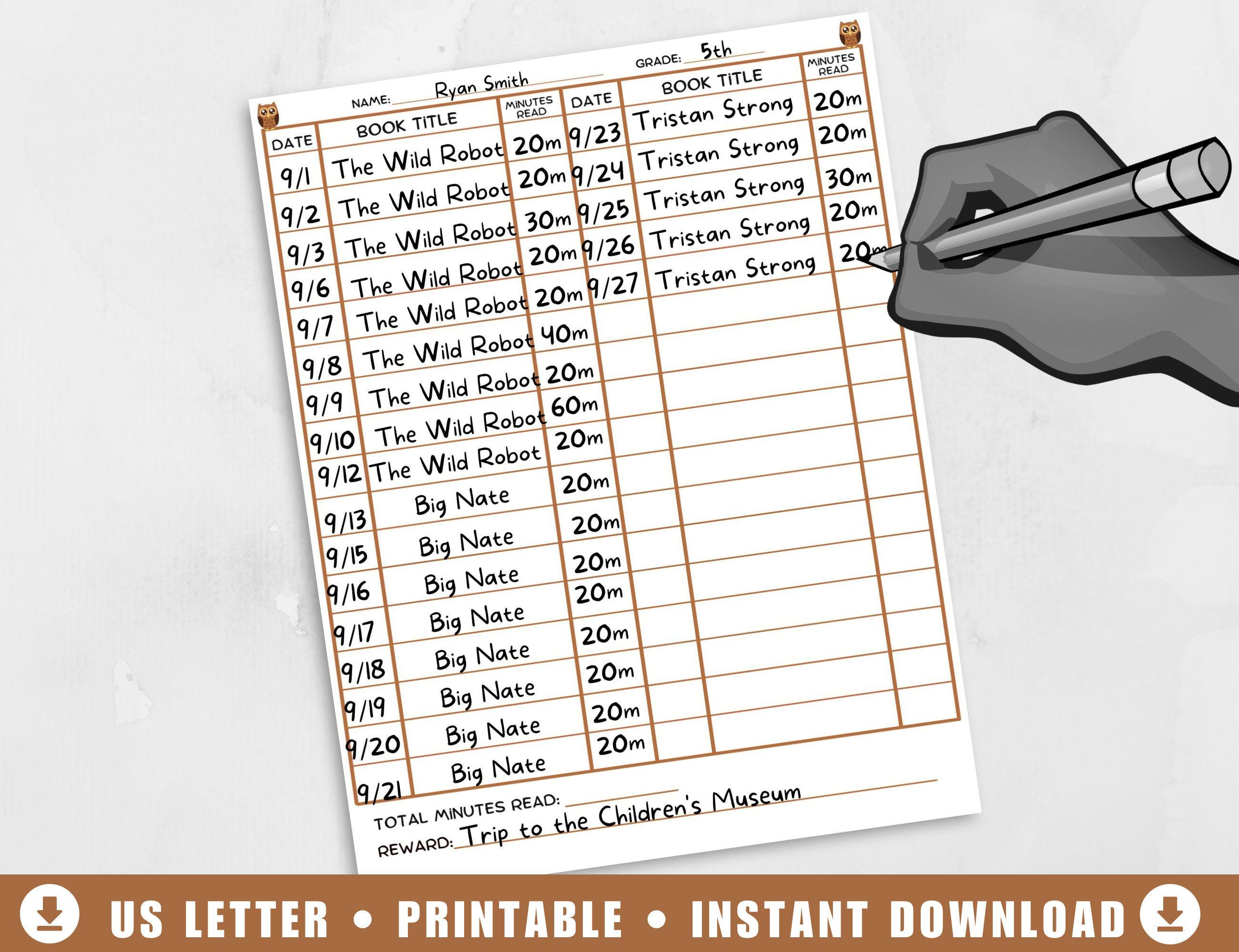 Owl Reading Log for Teachers and Homeschool - Etsy