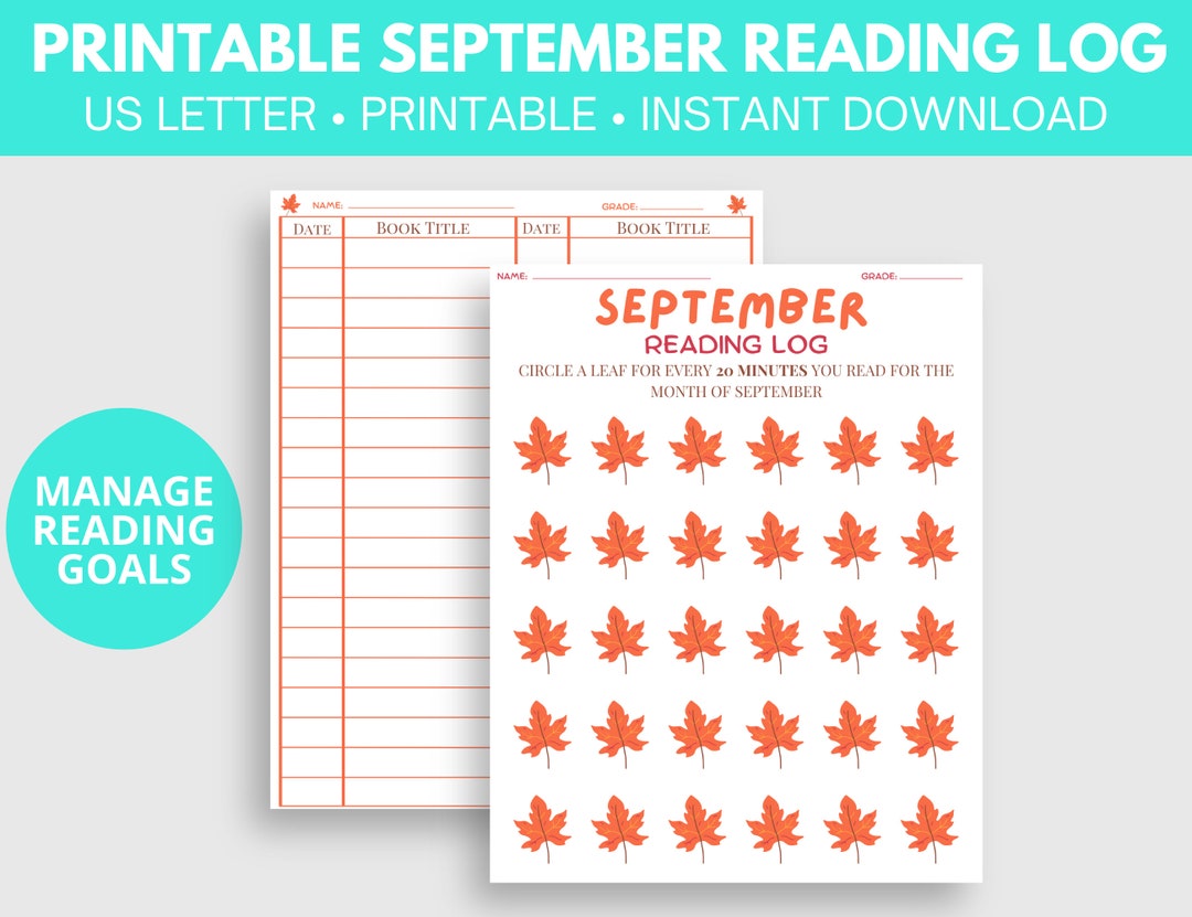 September Reading Log for Teachers and Homeschool - Etsy