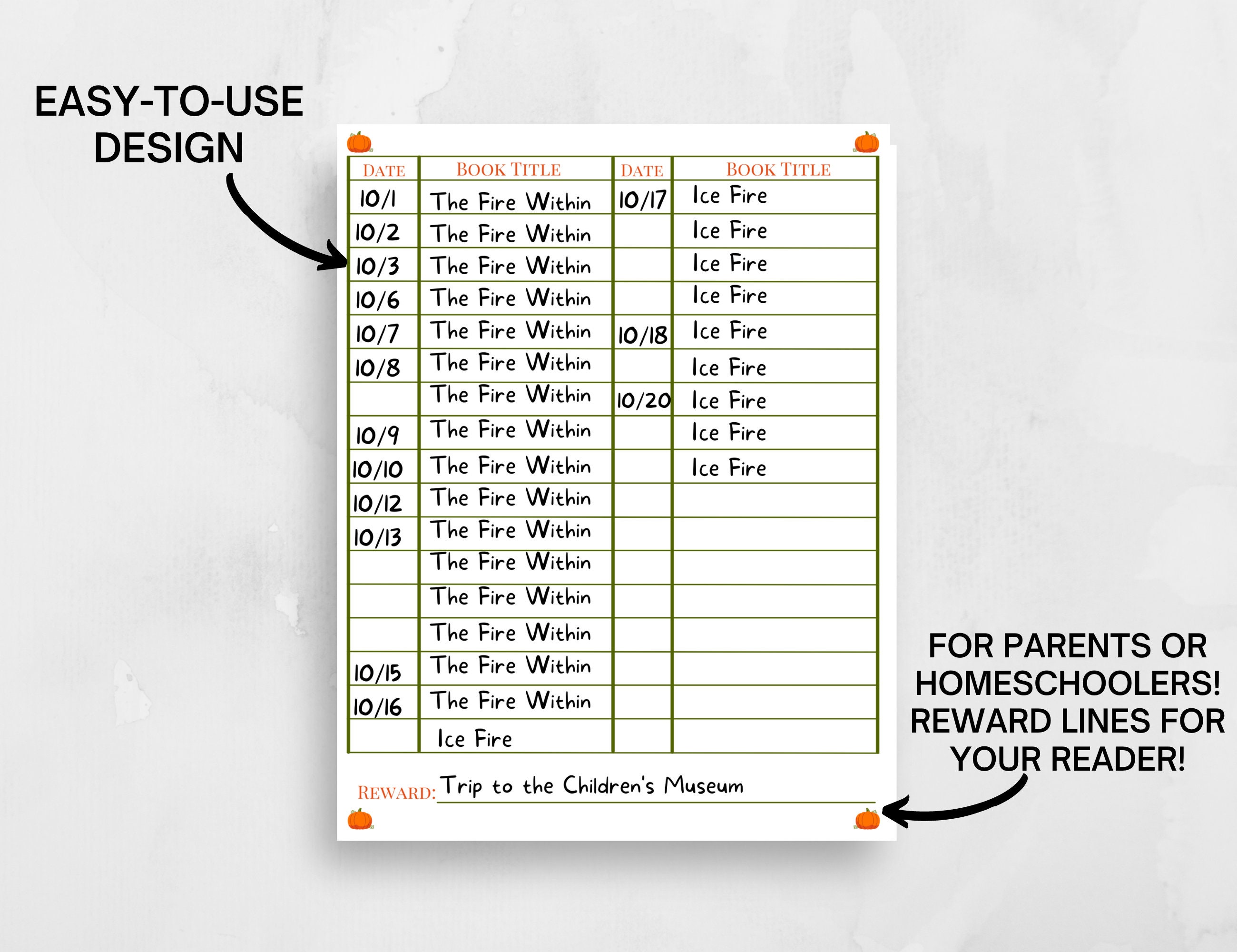 October Reading Log for Teachers and Homeschool - Etsy