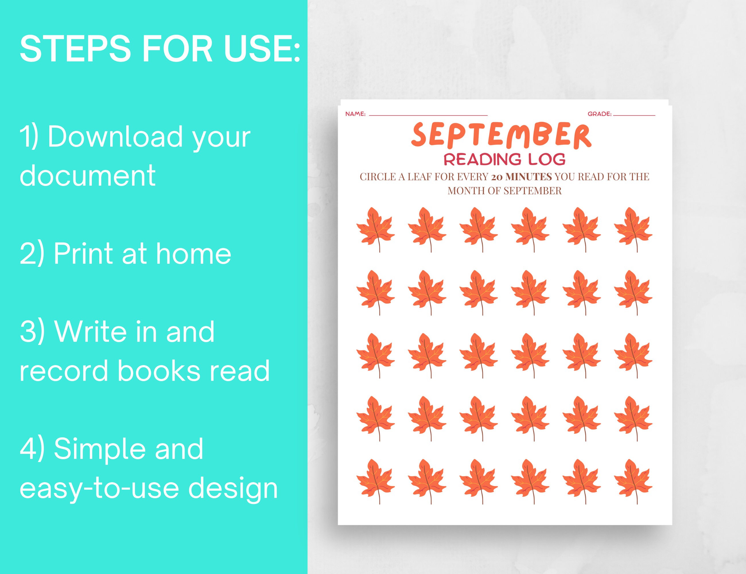 September Reading Log for Teachers and Homeschool - Etsy
