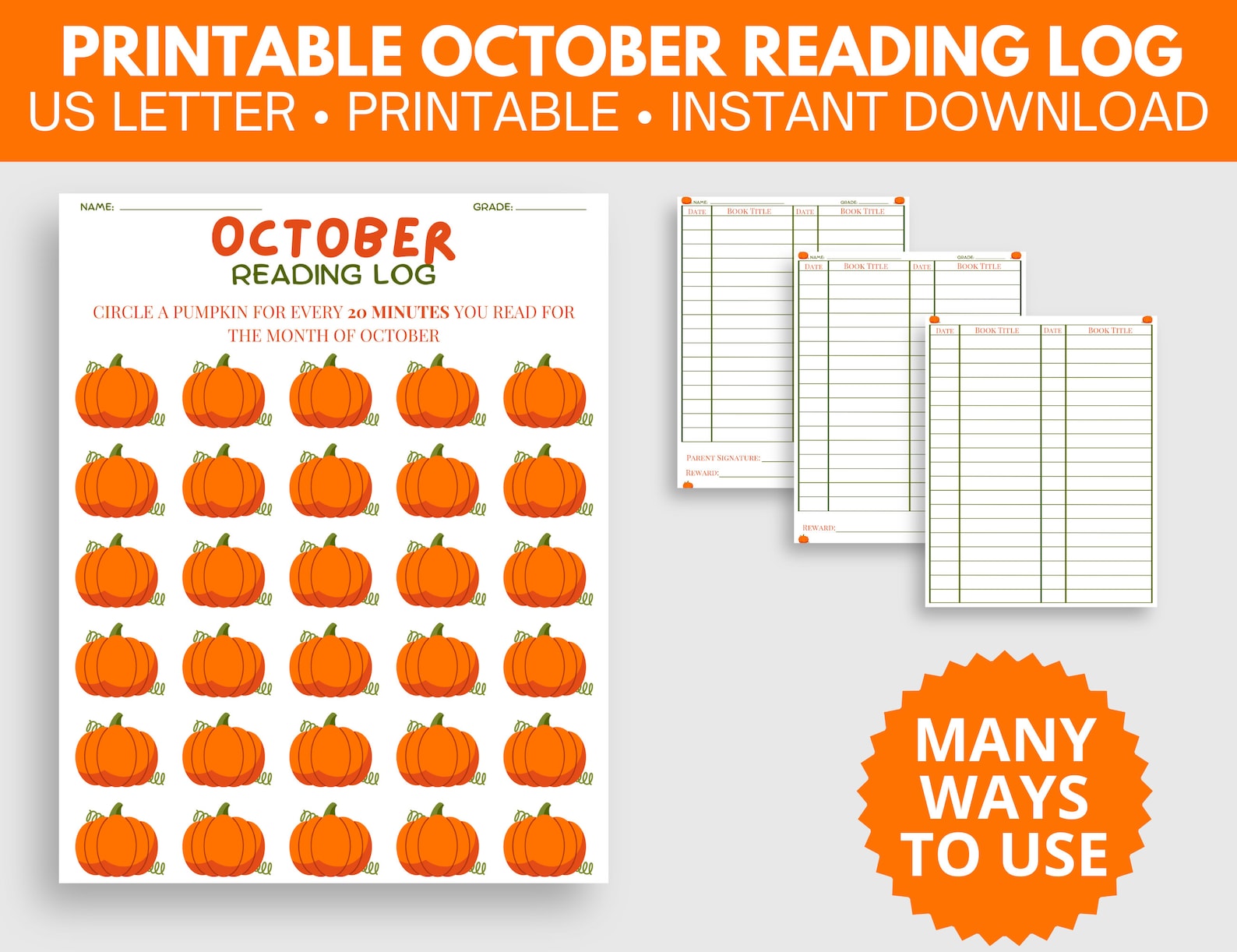 October Reading Log for Teachers and Homeschool - Etsy