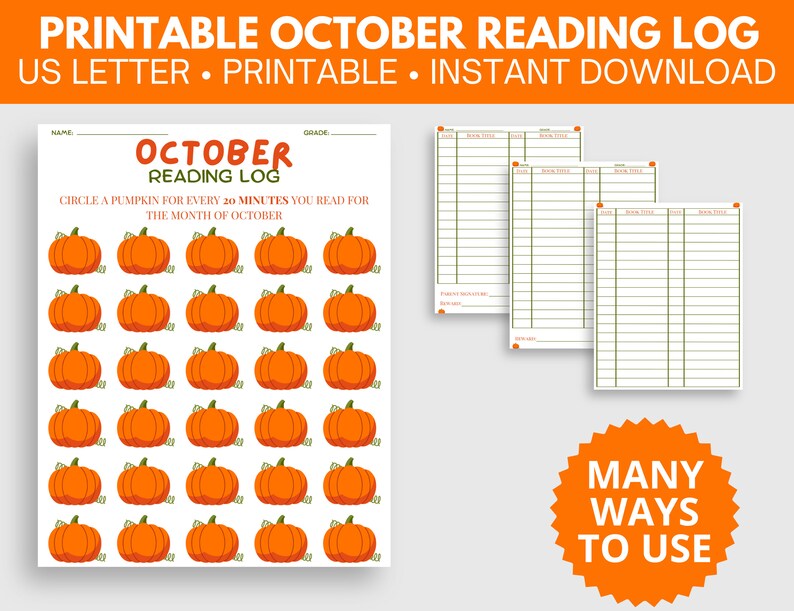 October Reading Log for Teachers and Homeschool - Etsy