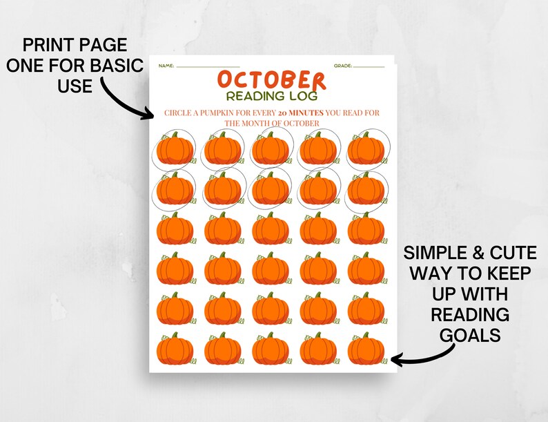 October Reading Log for Teachers and Homeschool - Etsy