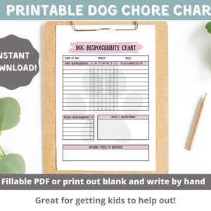 Printable Dog Responsibility Chart, Weekly Dog Chore Chart, Digital Pet ...