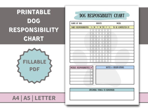 Printable Dog Responsibility Chart Weekly Dog Chore Chart - Etsy