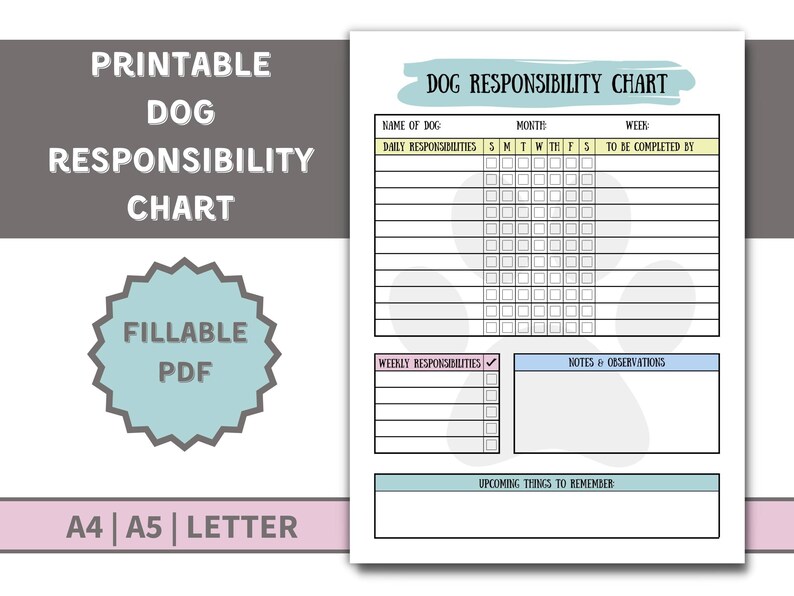 Printable Dog Responsibility Chart, Weekly Dog Chore Chart, Digital Pet ...
