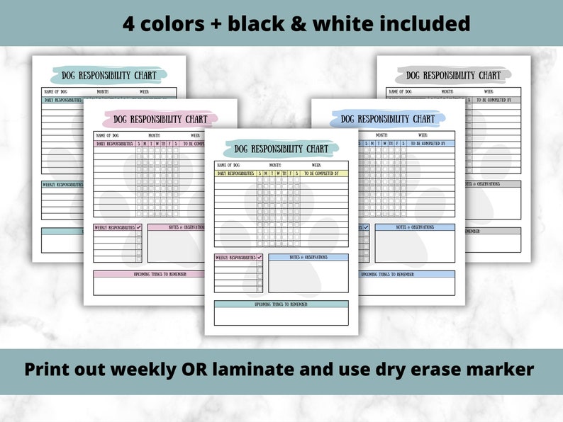 Printable Dog Responsibility Chart, Weekly Dog Chore Chart, Digital Pet ...