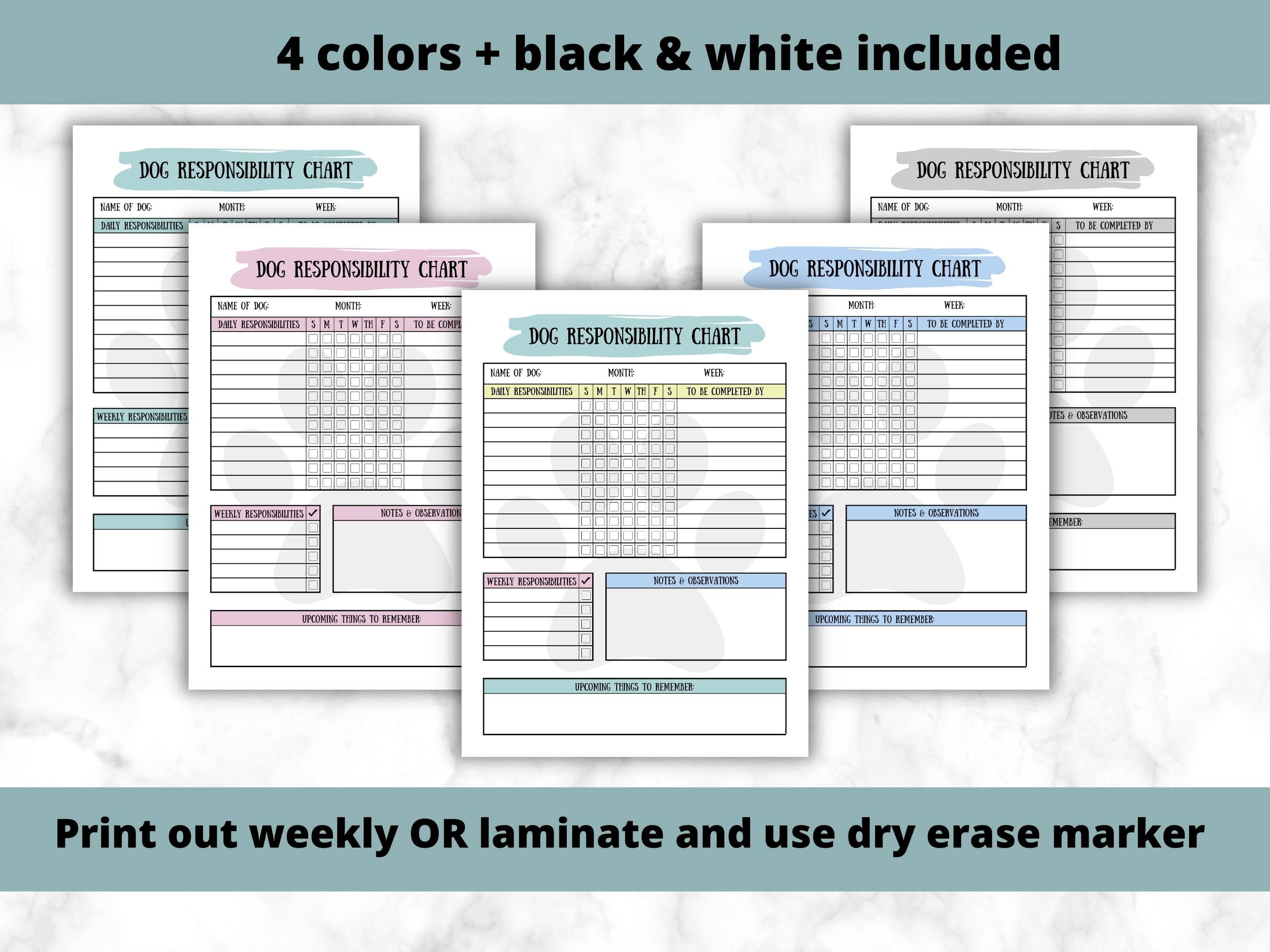 Printable Dog Responsibility Chart, Weekly Dog Chore Chart, Digital Pet ...