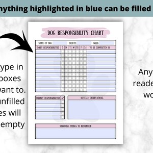 Printable Dog Responsibility Chart, Weekly Dog Chore Chart, Digital Pet ...