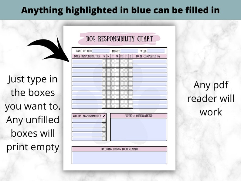 Printable Dog Responsibility Chart, Weekly Dog Chore Chart, Digital Pet ...
