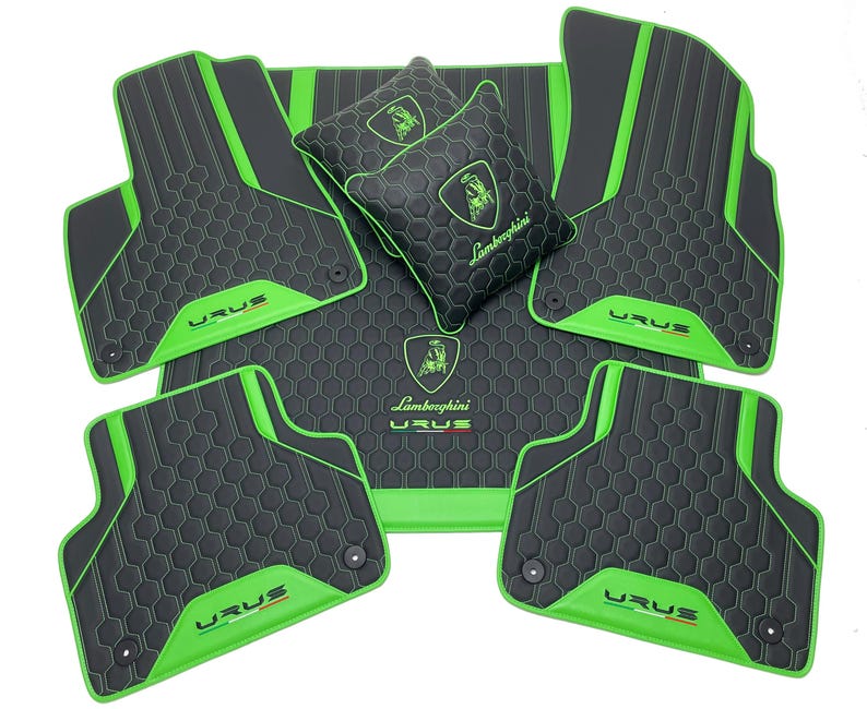 Lamborghini Urus Bespoke Floor Mats, Trunk, and 2 Pillows Black/green ...