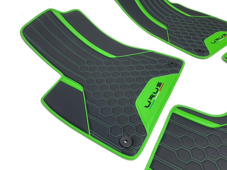 Lamborghini Urus Bespoke Floor Mats, Trunk, and 2 Pillows Black/green ...