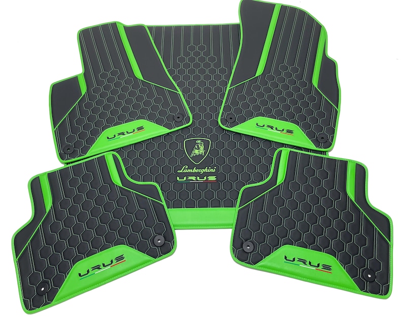 Lamborghini Urus Bespoke Floor Mats, Trunk, and 2 Pillows Black/green ...