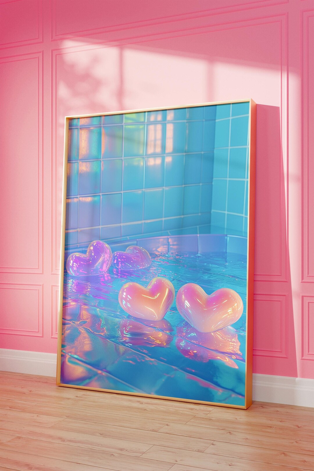 Dopamine Decor, Pastel Heart Balloons, Retro Bathroom Poster, Preppy ...