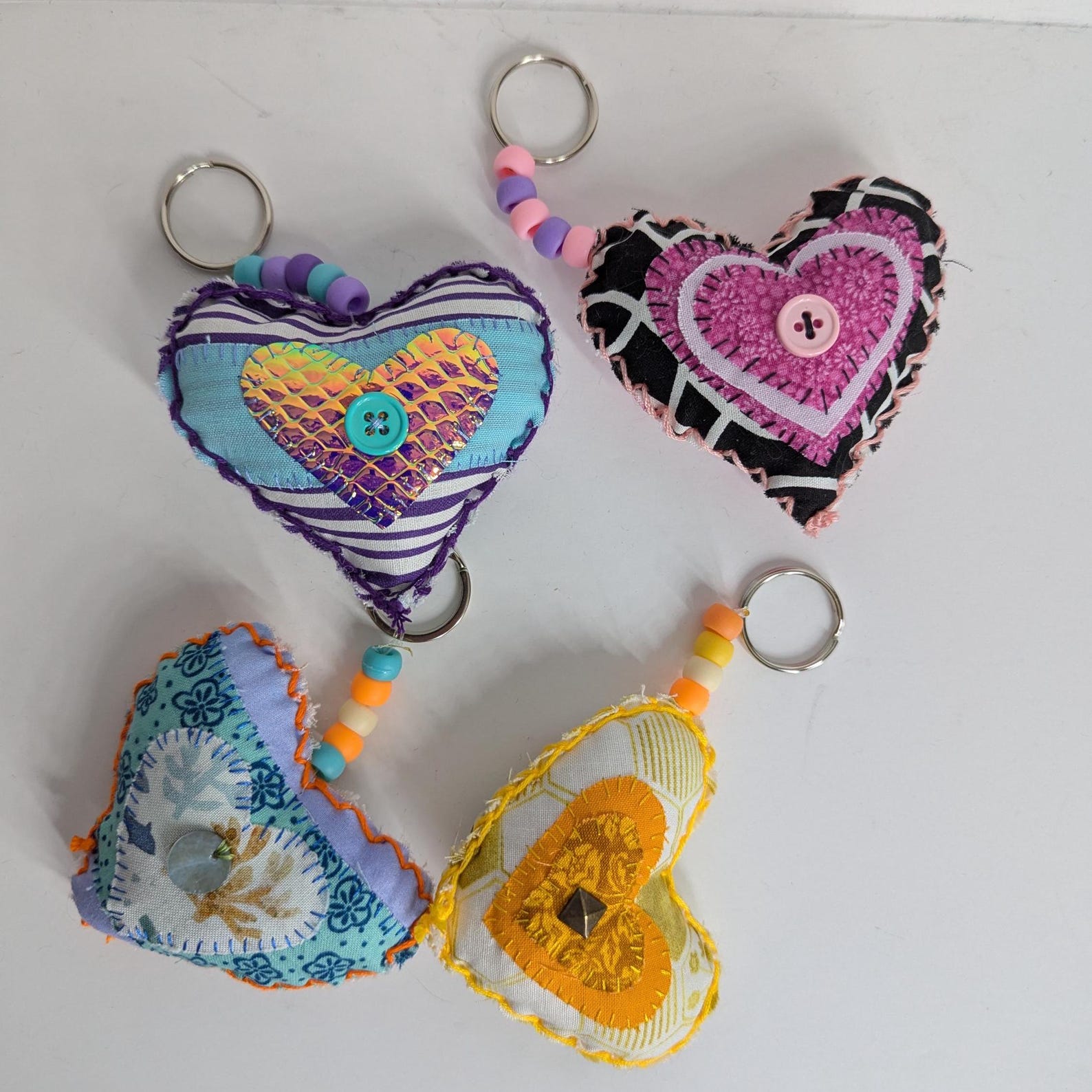 Heart Keychain/handmade/handsewn/detailed Heart Plush Key Ring ...