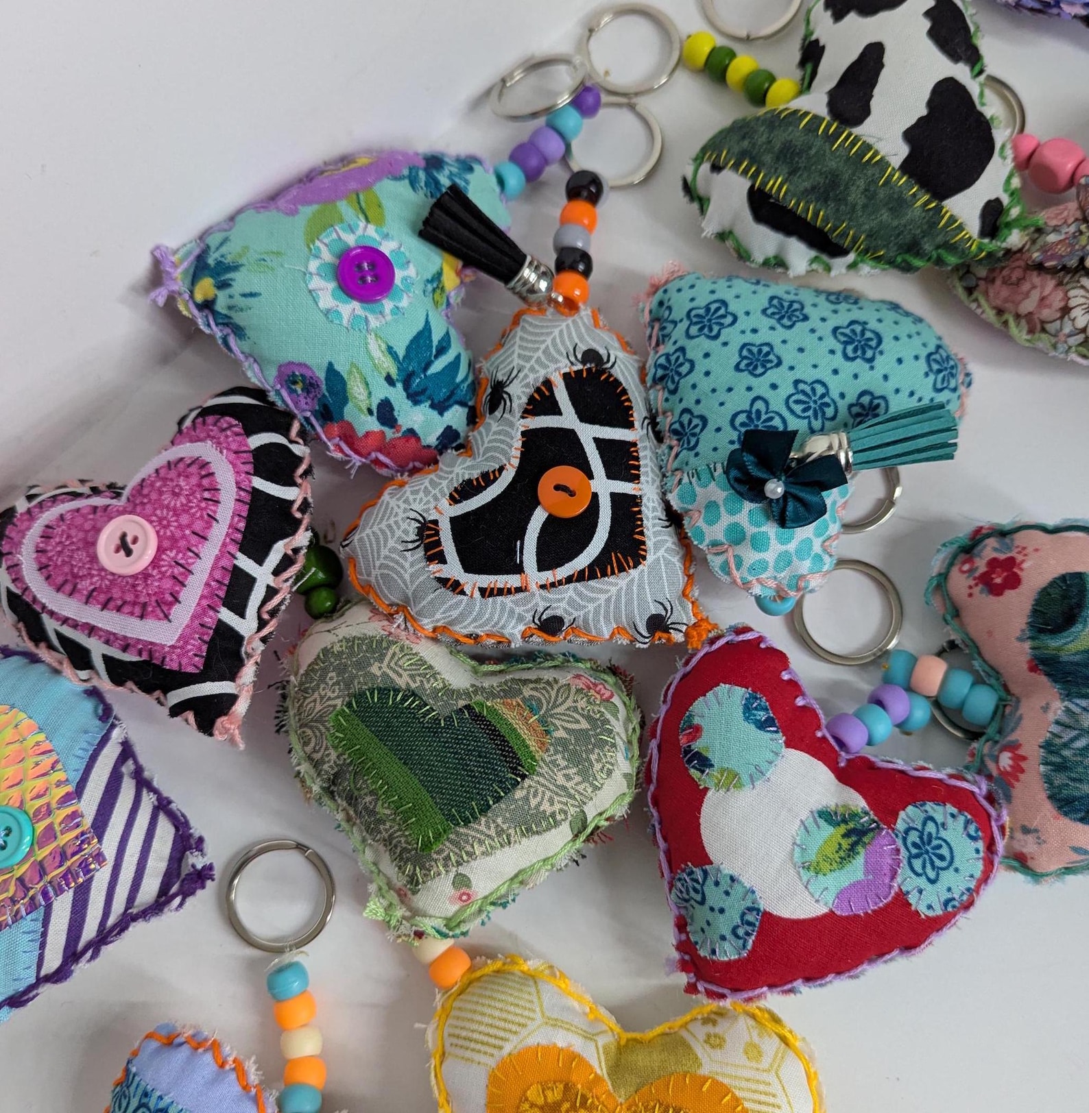Heart Keychain/handmade/handsewn/detailed Heart Plush Key Ring ...
