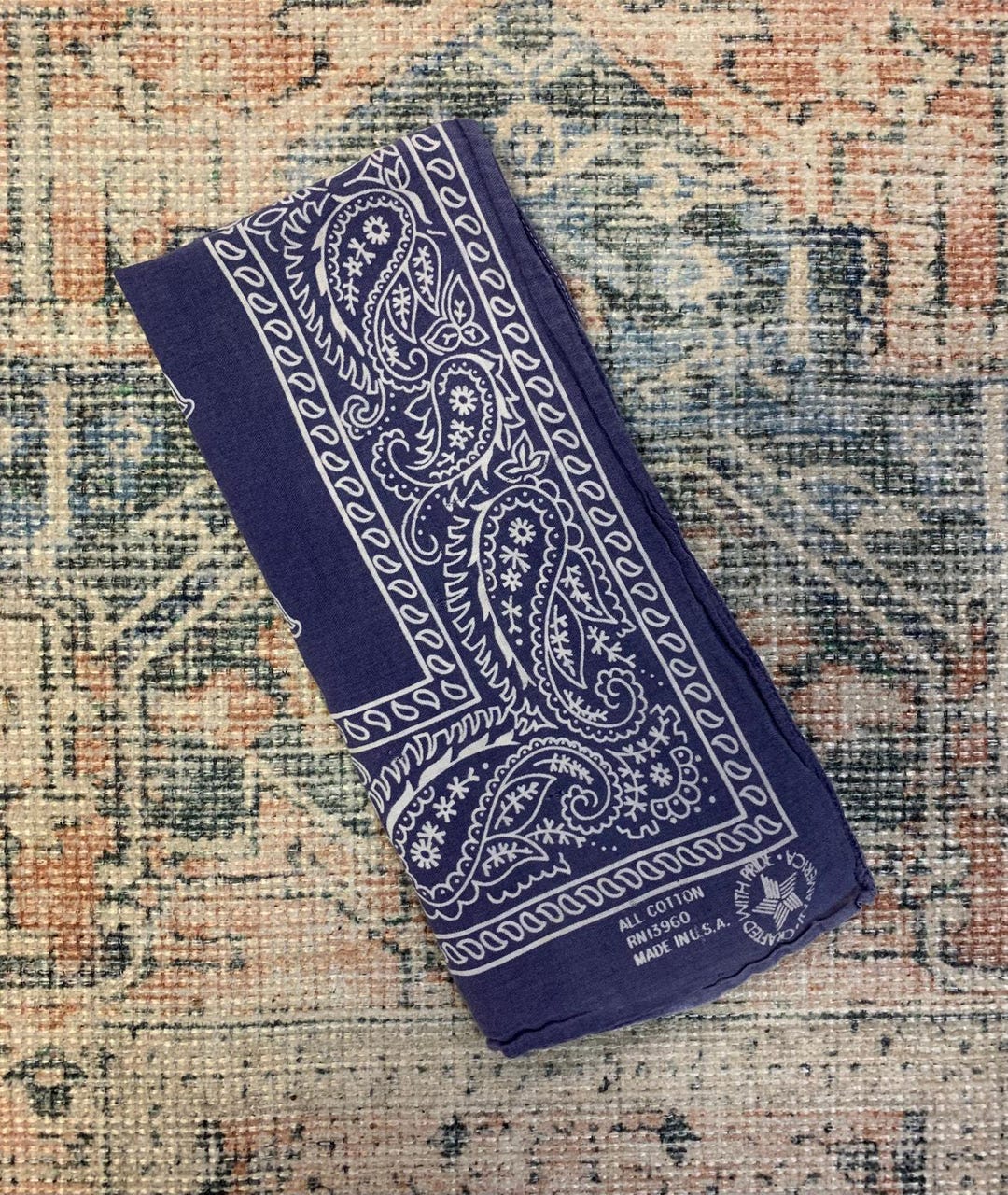 Vintage 70s Indigo Blue USA Made Cotton Bandana 17x20 - Etsy