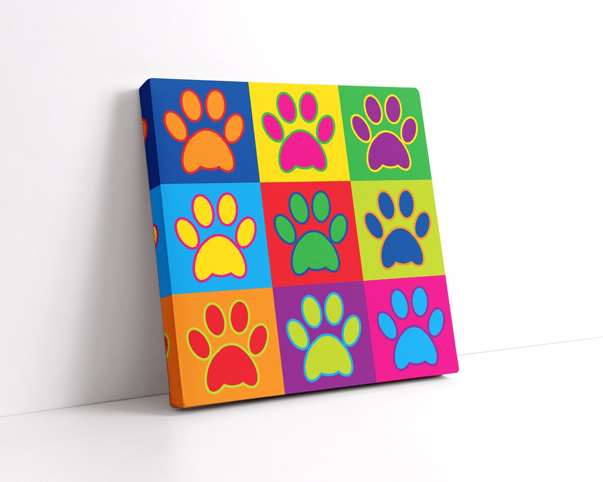 Paw Prints,pop Art Colorful Retro Vintage Style Pop Art Poster of Paw ...