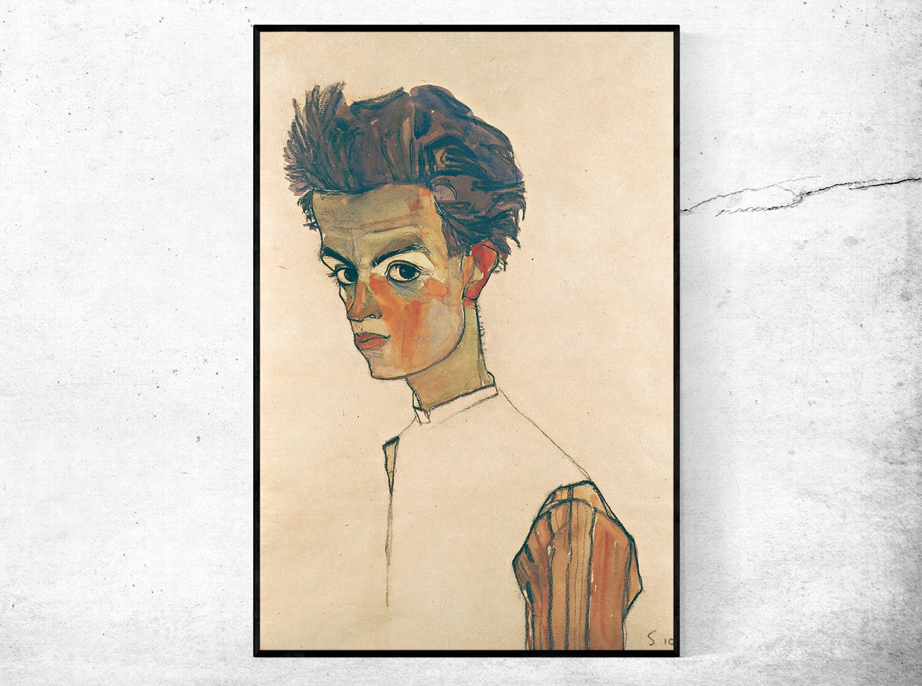 Self-portrait With Striped Shirt-egon Schiele,housewarming Gift ...