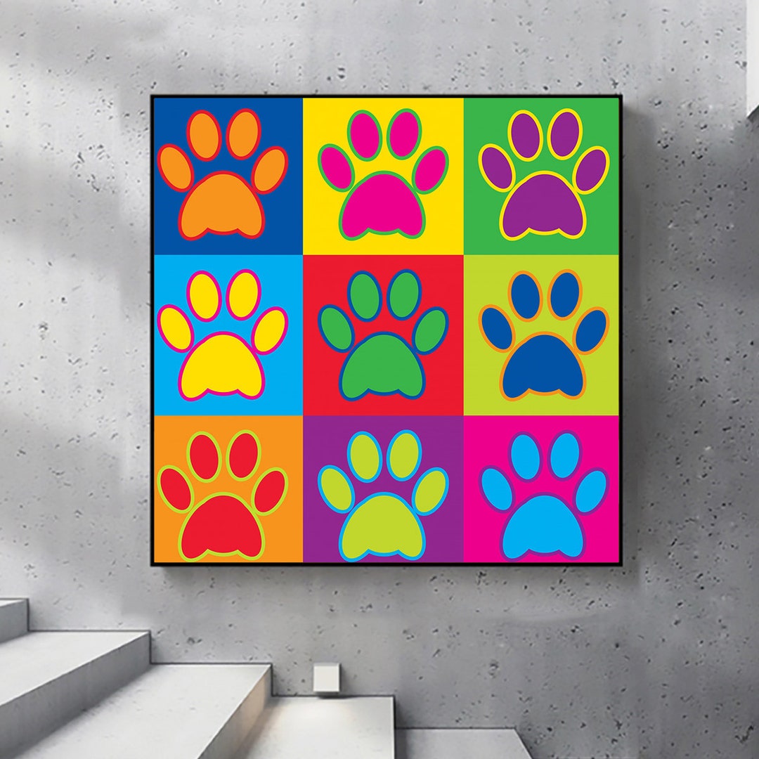 Paw Prints,pop Art Colorful Retro Vintage Style Pop Art Poster of Paw ...