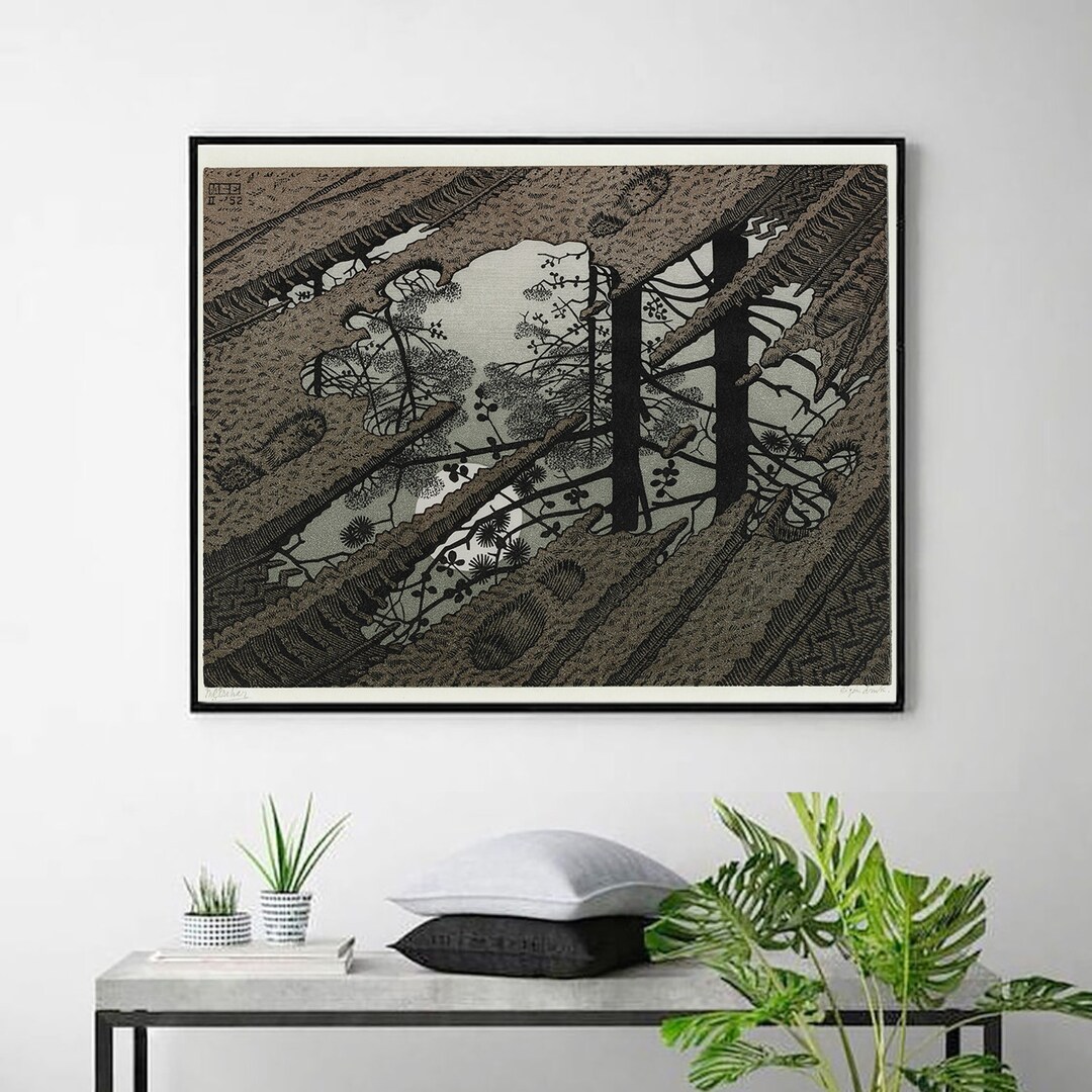 Puddle-maurits Cornelis Escher,home Office Decor,modern Relativity ...