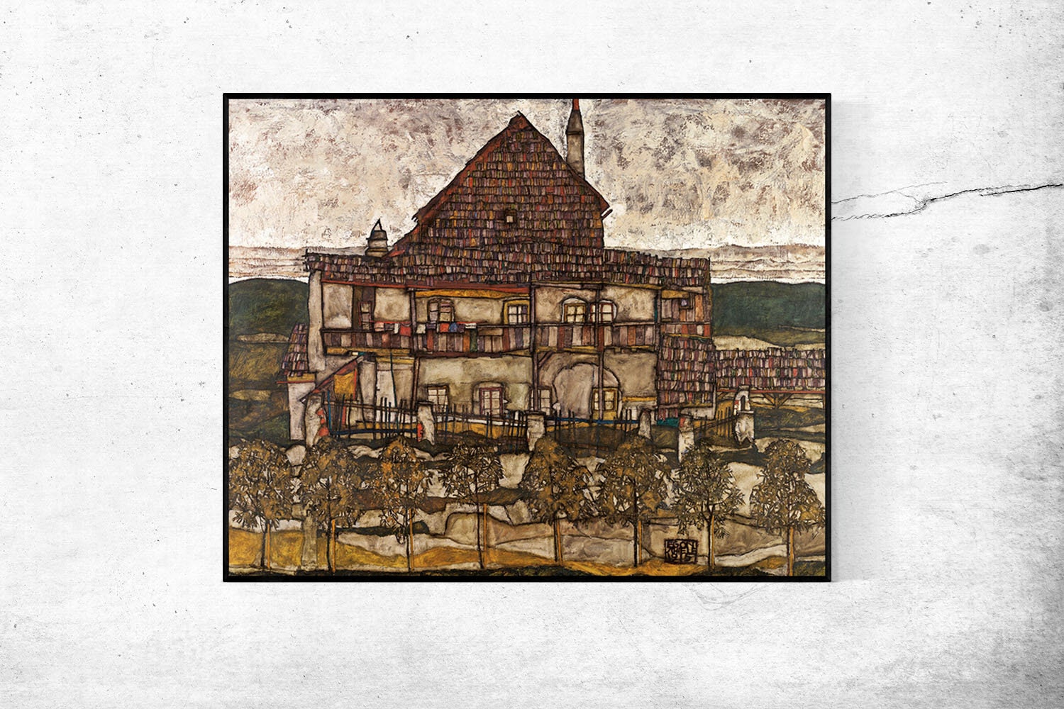 House With Shingle Roof-egon Schiele, Office Decor,housewarming Gift ...