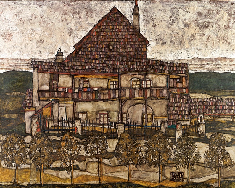 House With Shingle Roof-egon Schiele, Office Decor,housewarming Gift ...