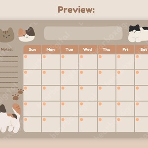 Cute Cat Undated Calendar | Kawaii Cozy Calico Monthly Schedule ...