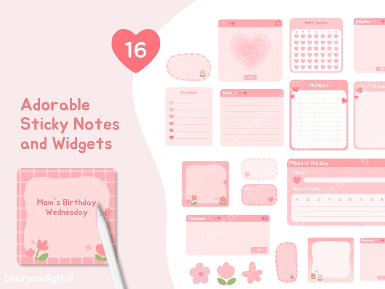 Pink Heart Planner Template With Stickers | Digital Printable Journal ...