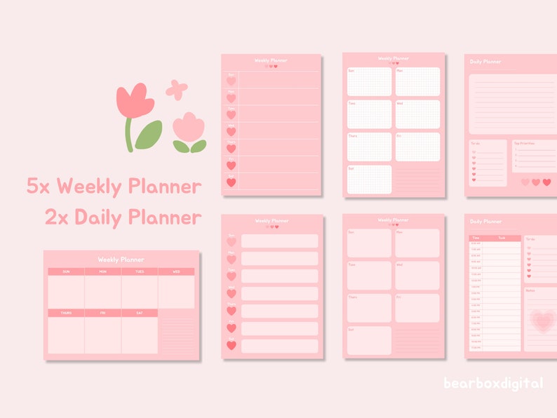 Pink Heart Planner Template With Stickers | Digital Printable Journal ...