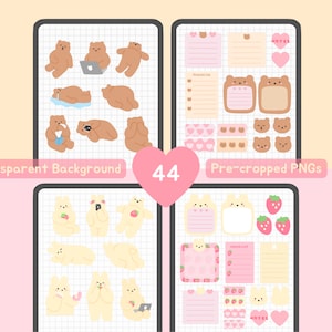 Cute Bear and Bunny Digital Sticker Bundle | Transparent Pre-cropped ...