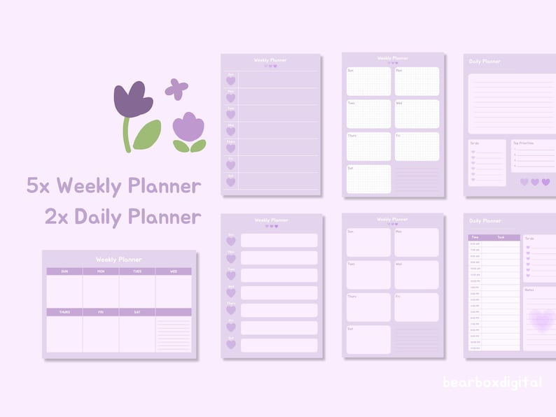 Lavender Planner Template With Stickers | Digital Printable Journal ...