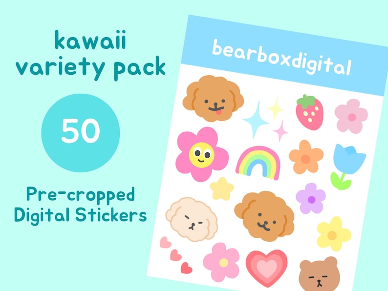 Kawaii Digital Sticker Variety Pack Cute Rainbow Planner - Etsy