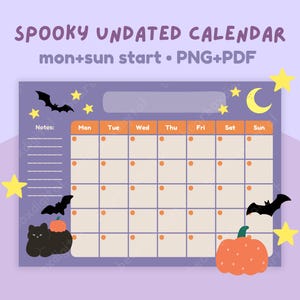 Spooky Undated Calendar Template | Kawaii Black Cat Schedule, Cute ...