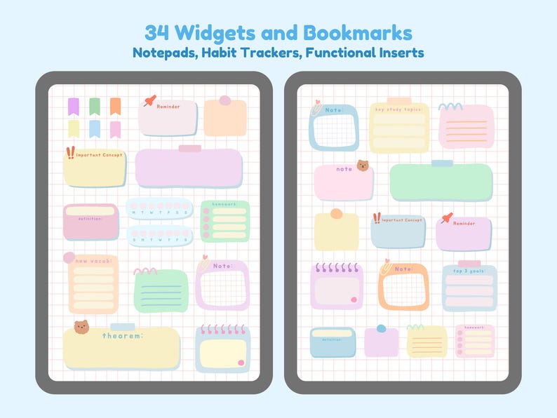 Cute School Bear Stickers | Kawaii Cartoon Digital PNG Study Planner ...