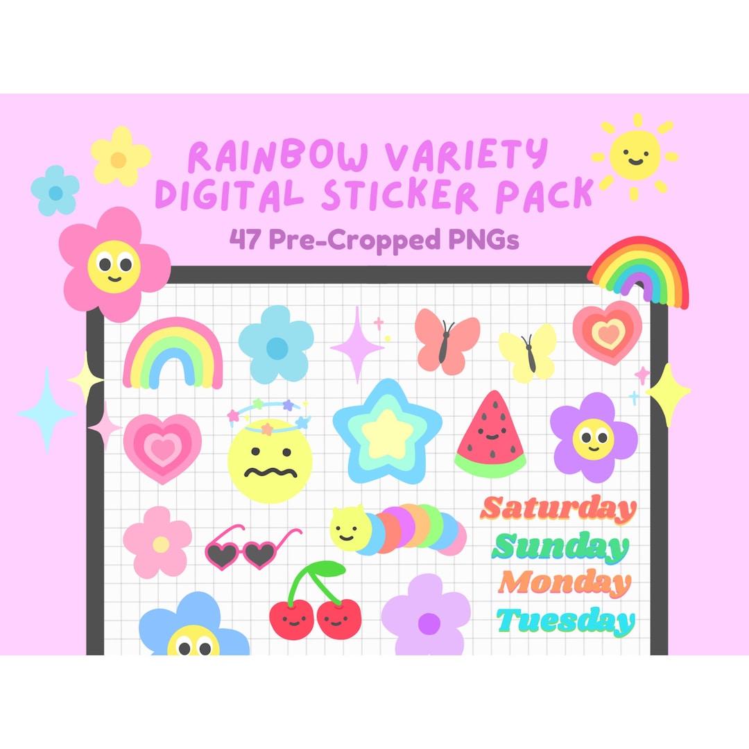 Y2K Digital Sticker Pack | Cute Rainbow Flower 00s Aesthetic for ...