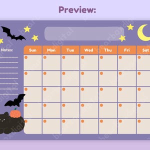 Spooky Undated Calendar Template | Kawaii Black Cat Schedule, Cute ...