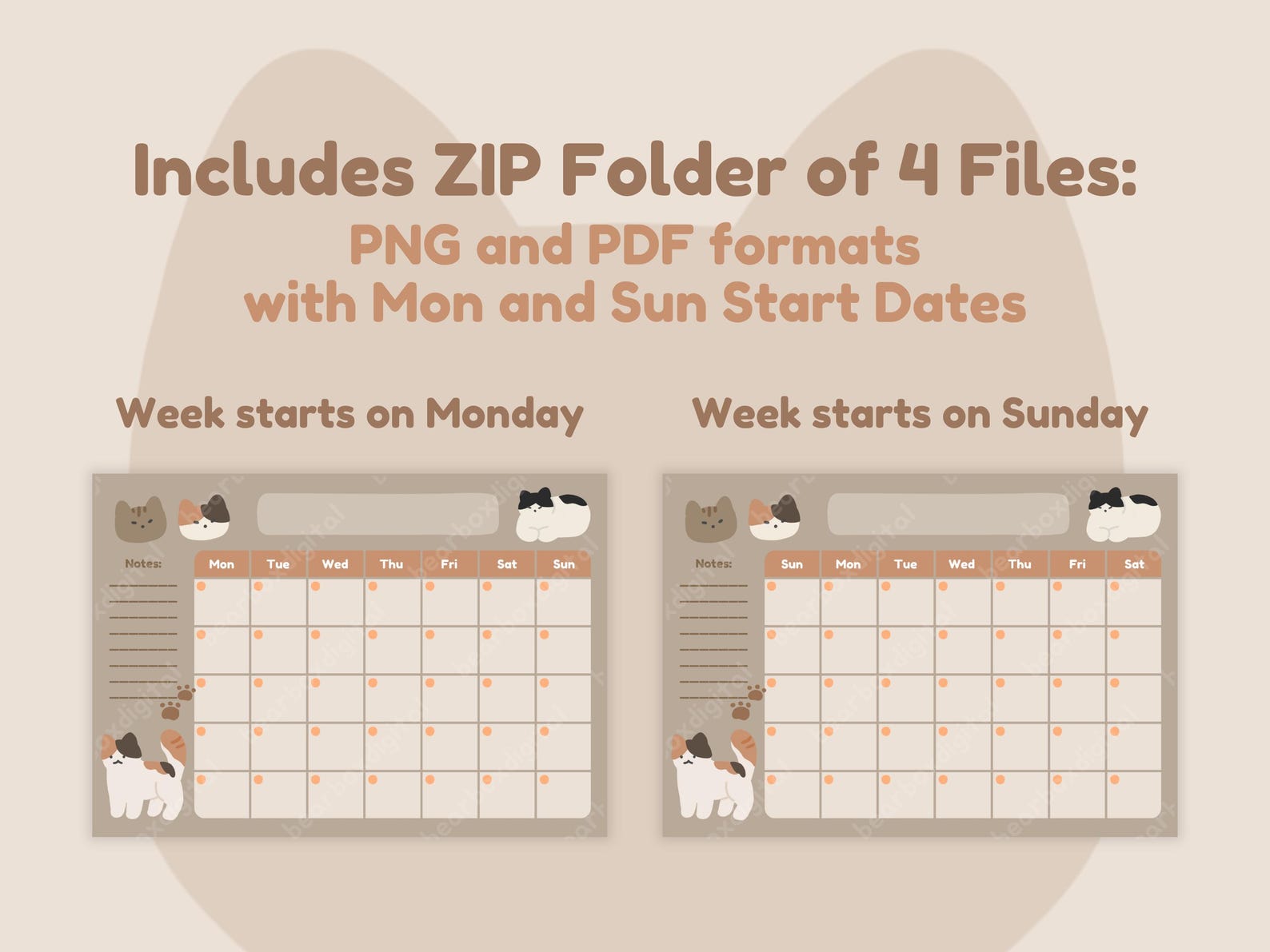 Cute Cat Undated Calendar | Kawaii Cozy Calico Monthly Schedule ...