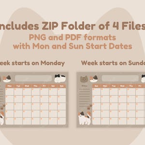 Cute Cat Undated Calendar | Kawaii Cozy Calico Monthly Schedule ...