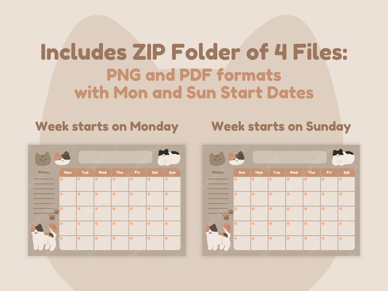 Cute Cat Undated Calendar | Kawaii Cozy Calico Monthly Schedule ...