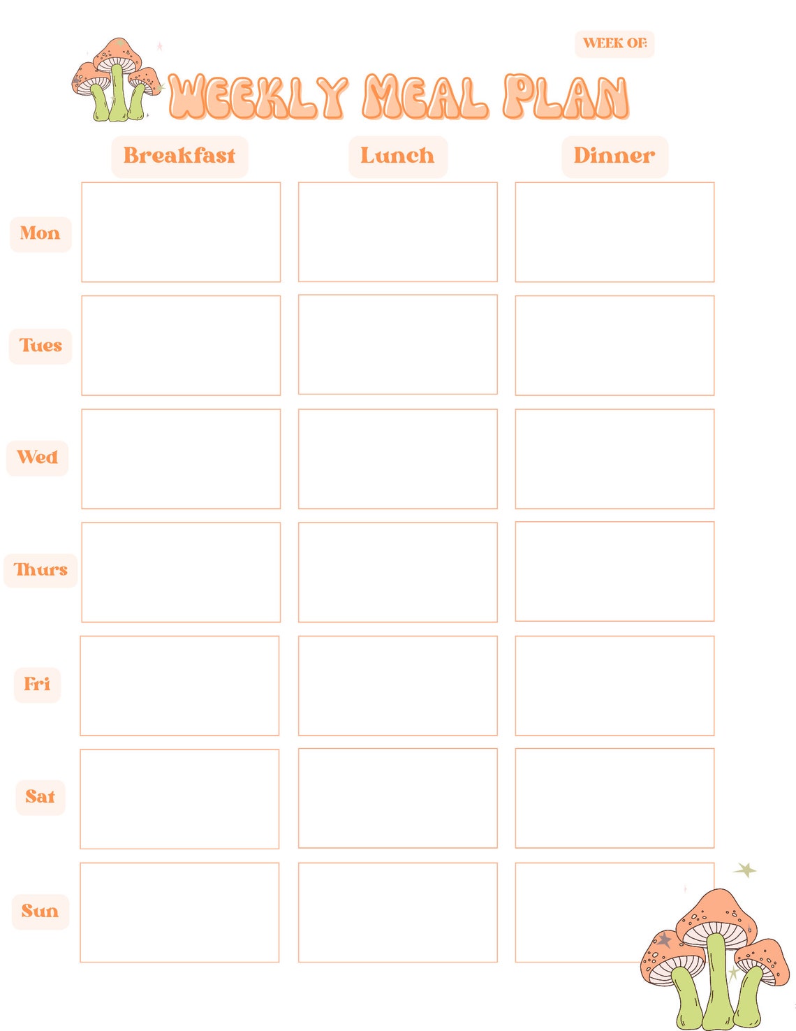 Printable Weekly Meal Planner, Food Diary, Meal Tracker, Food Shopping ...