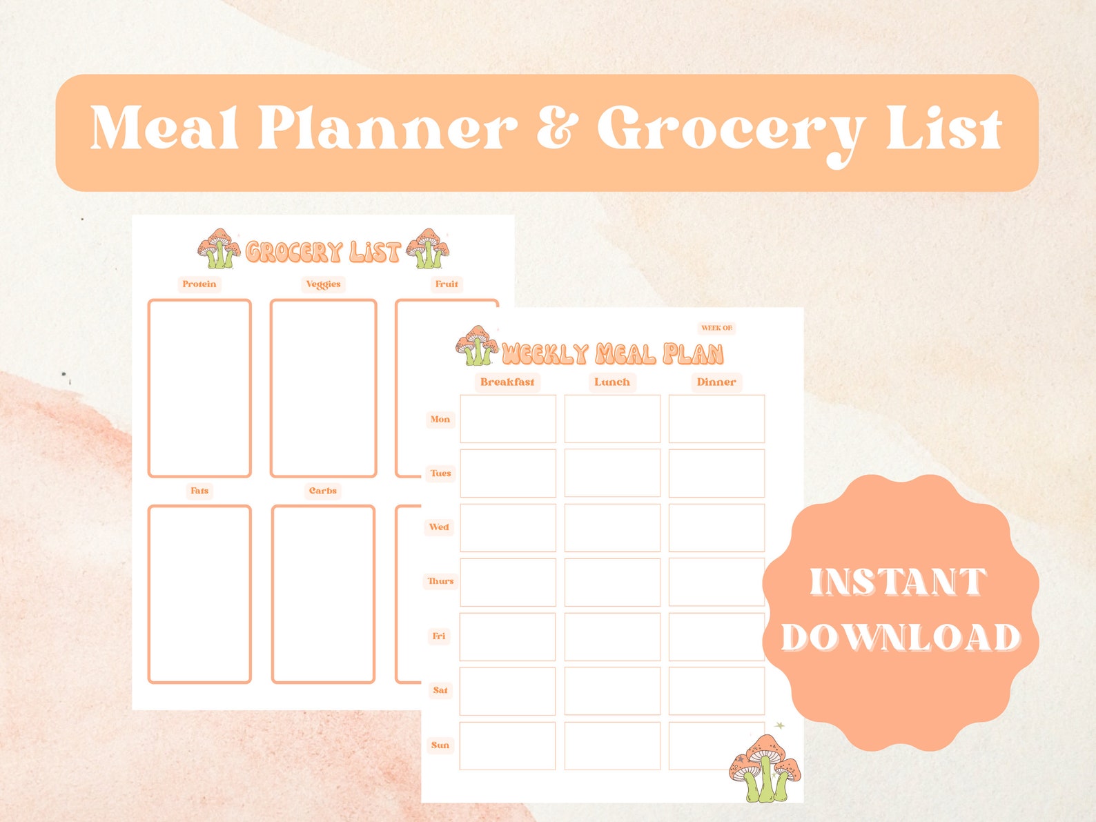 Printable Weekly Meal Planner, Food Diary, Meal Tracker, Food Shopping ...