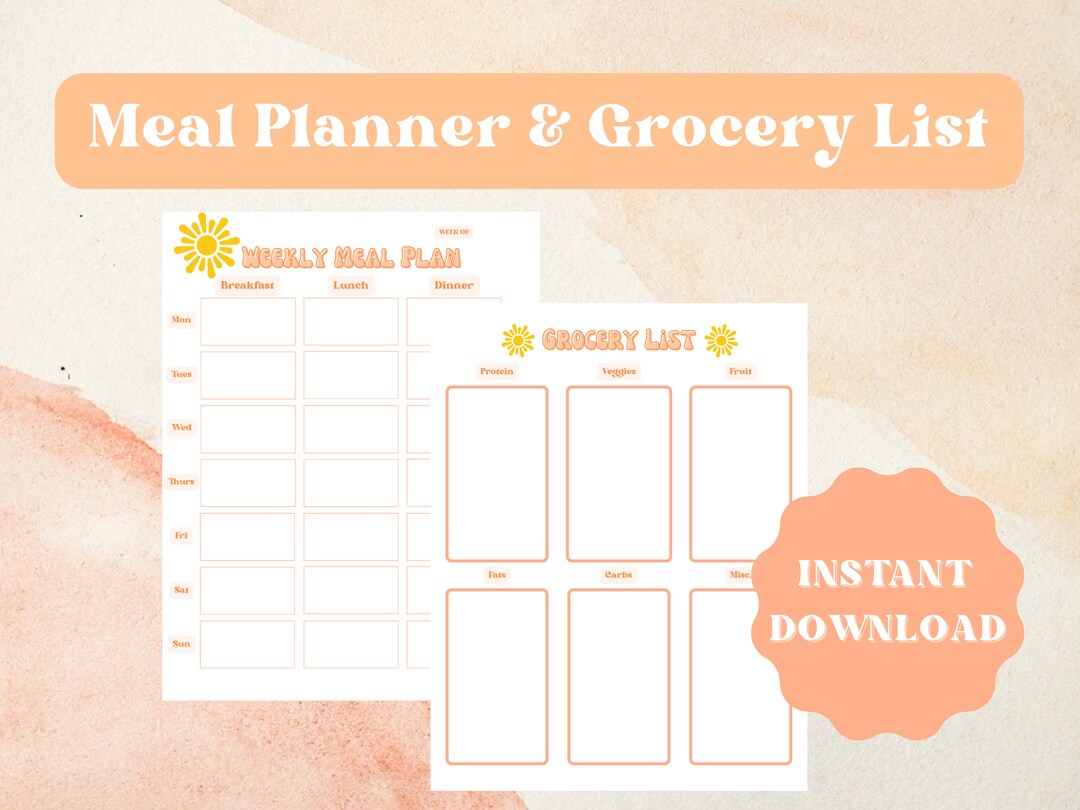 Printable Weekly Meal Planner, Food Diary, Meal Tracker, Food Shopping ...