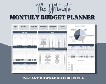 Monthly Budget Planner, Budget Spreadsheet for Excel, Expense Tracker ...